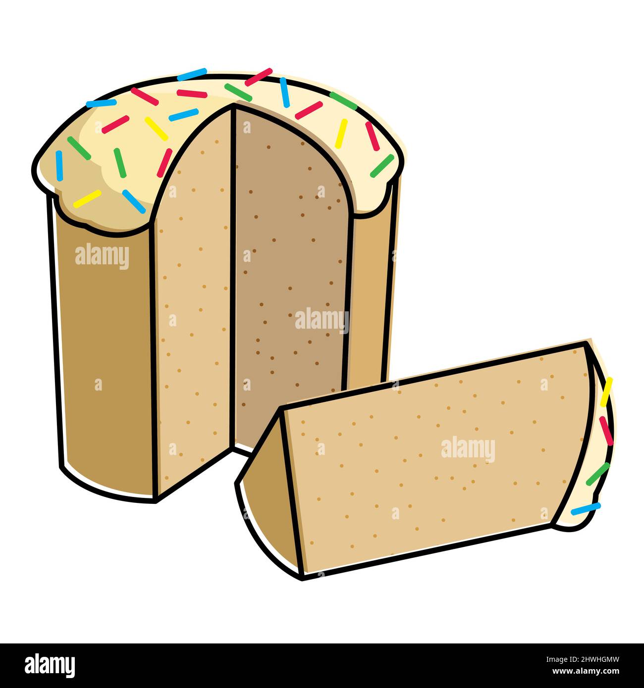 Paska bread slice. Traditional Easter dessert. Outline color filled ...