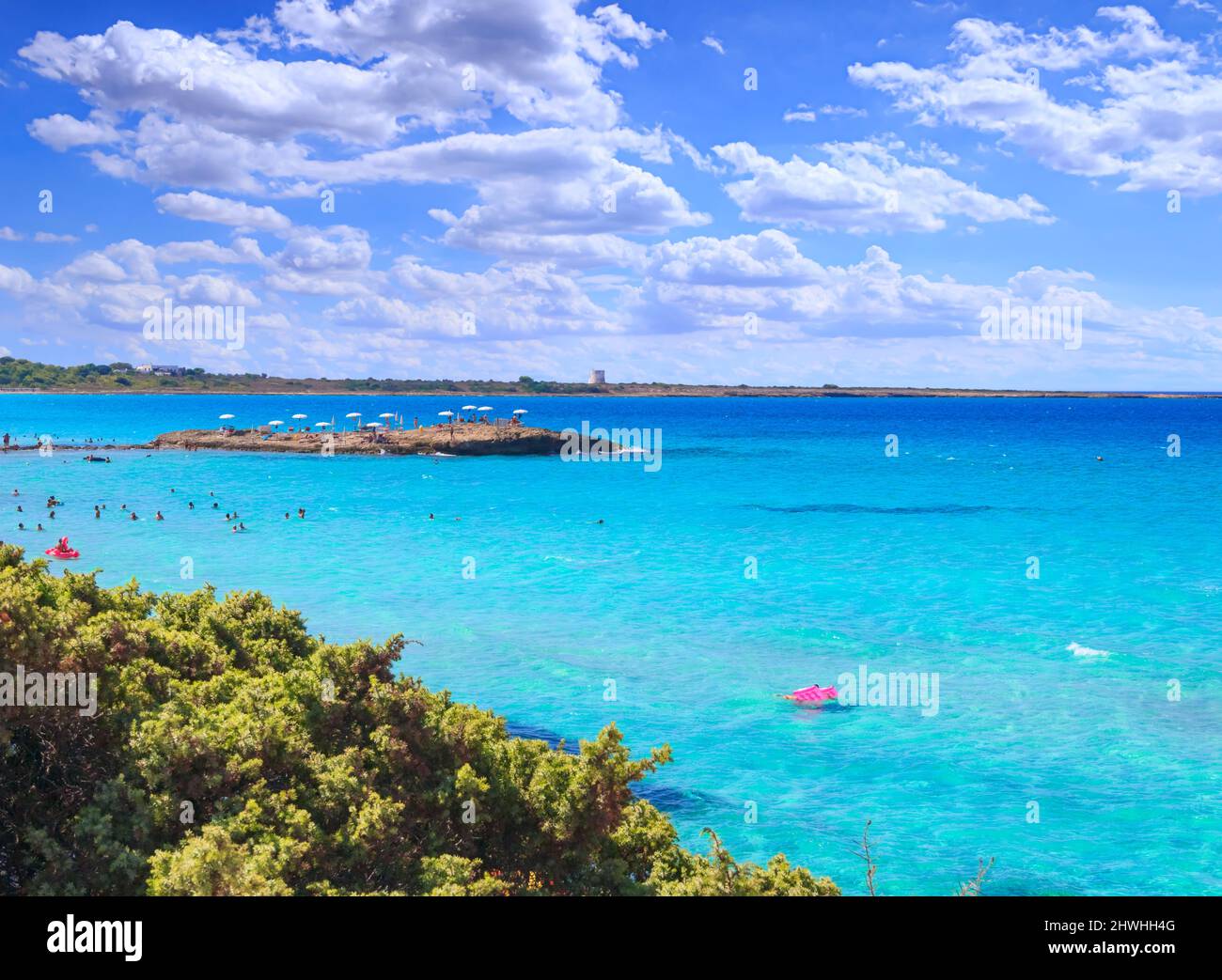 Punta della Suina beach in Salento, Apulia. Italy. It's surrounded by ...