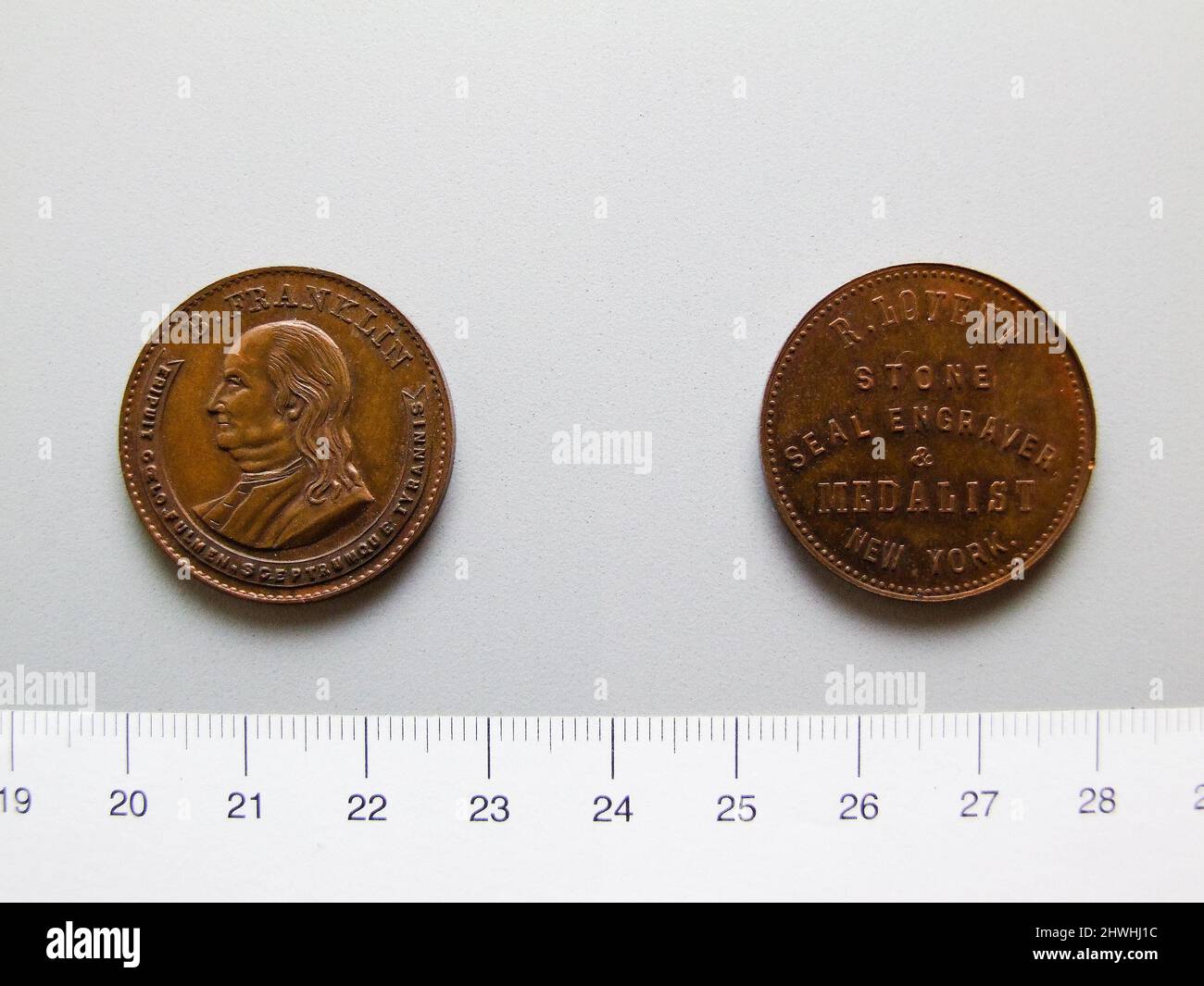 Copper store card of R. Lovett. Honorand: Benjamin Franklin, American ...