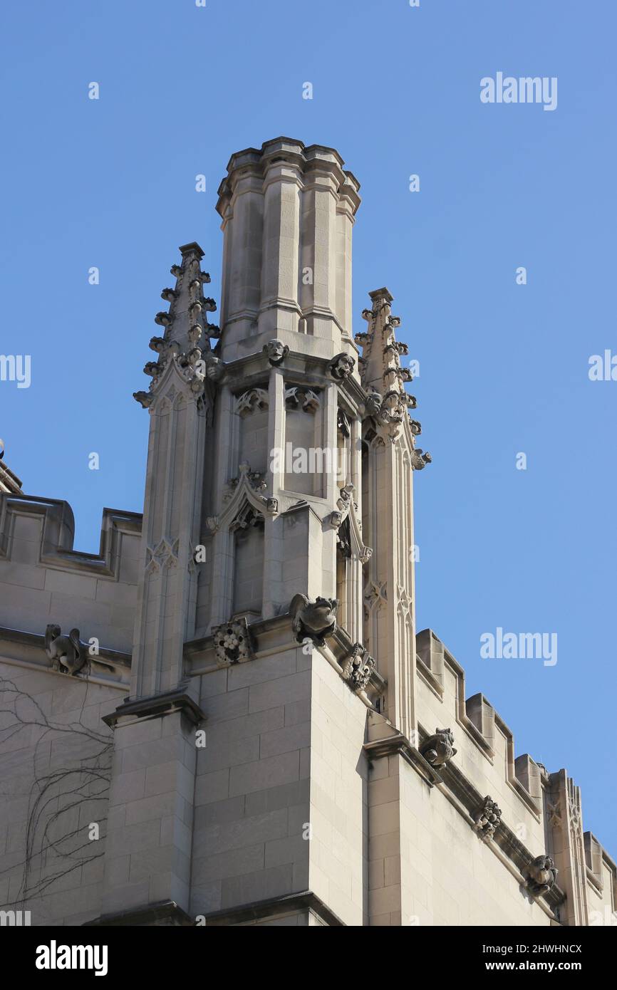 A medieval carved stone tower in the Gothic style Stock Photo - Alamy