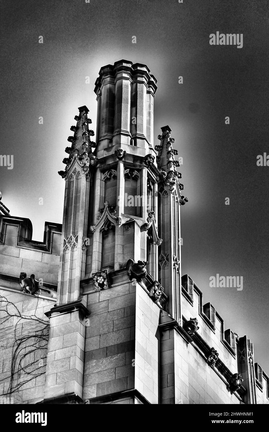 A medieval carved stone tower in the Gothic style Stock Photo - Alamy