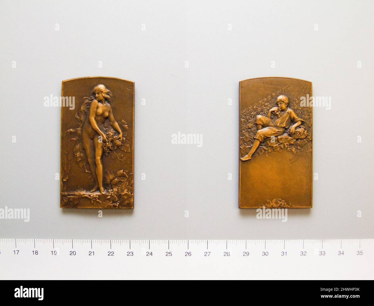 Bronze Plaquette from France of Woman with Grapes. Artist: Marie ...