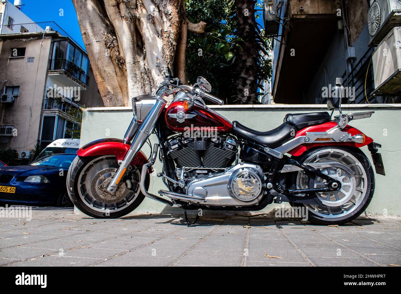 Tel Aviv, Israel - March 04, 2022 Harley Davidson motorcycle parked in ...
