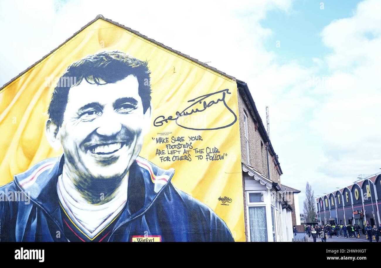 A mural of former Watford and England manager Graham Taylor outside the ...