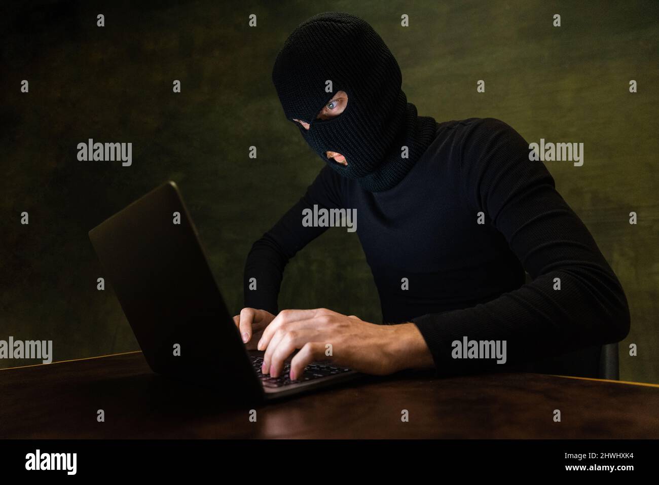 Portrait of man, professional programmer, web hacker breaking security ...