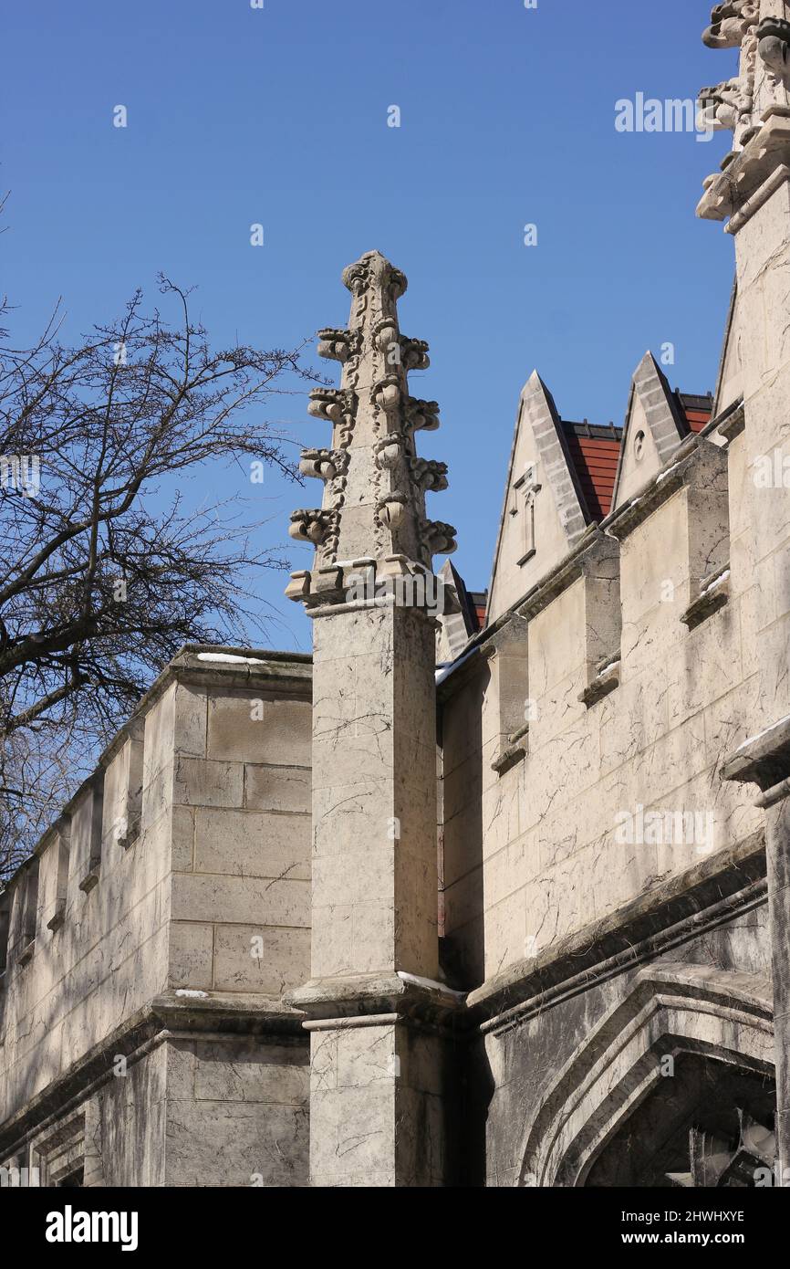 A medieval carved stone tower in the Gothic style Stock Photo - Alamy
