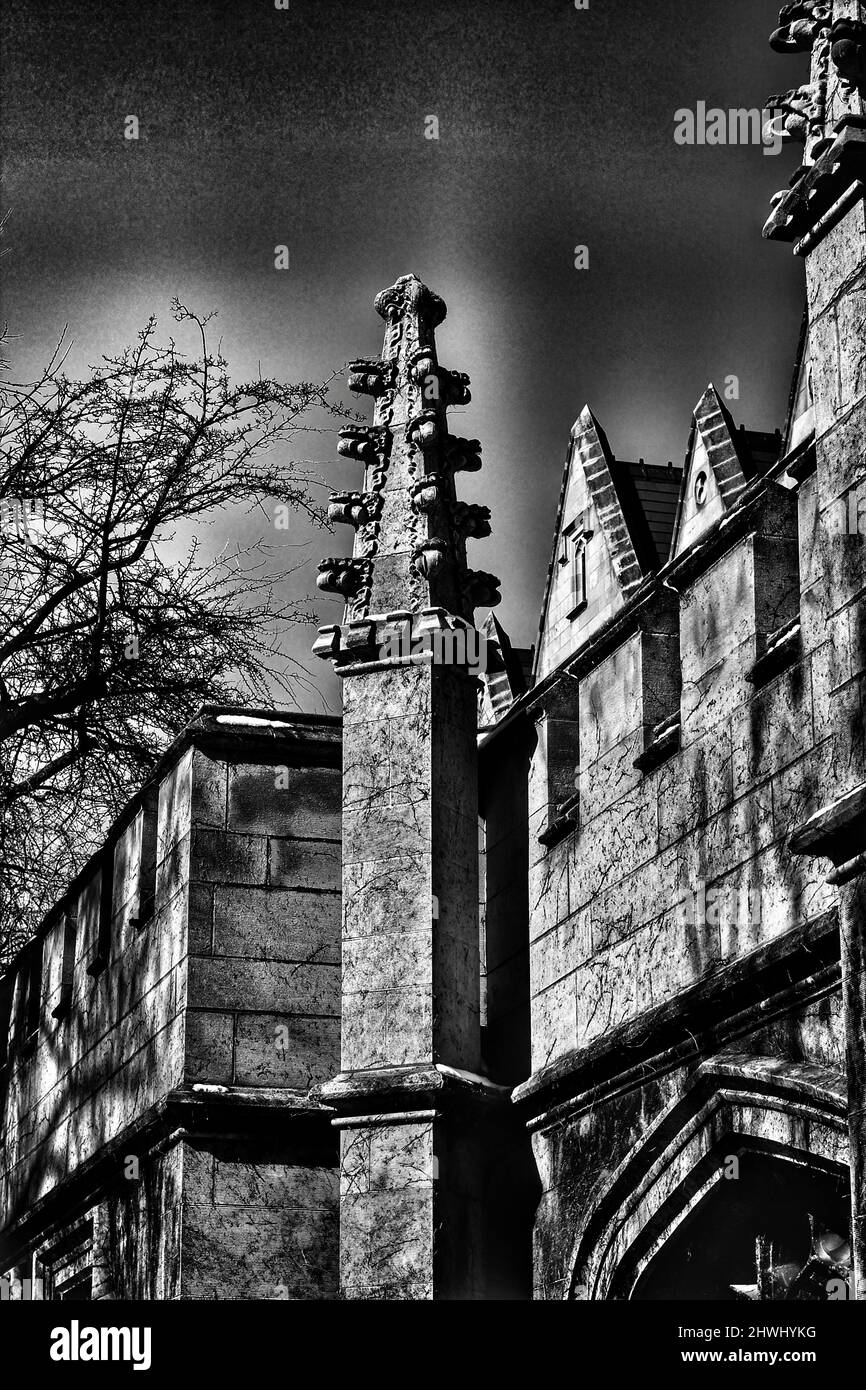 A medieval carved stone tower in the Gothic style Stock Photo - Alamy