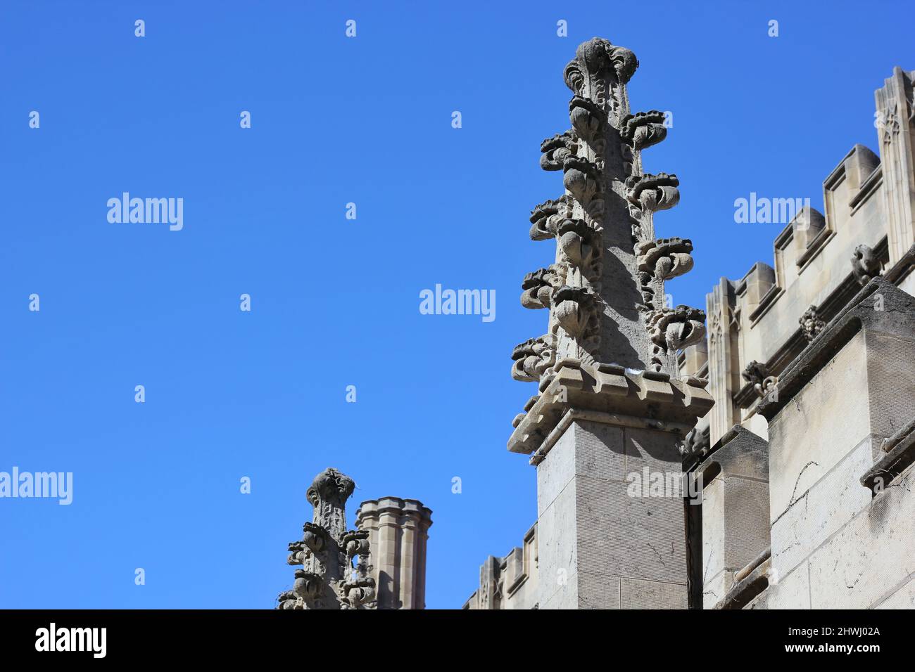 A medieval carved stone tower carved in the Gothic style Stock Photo ...