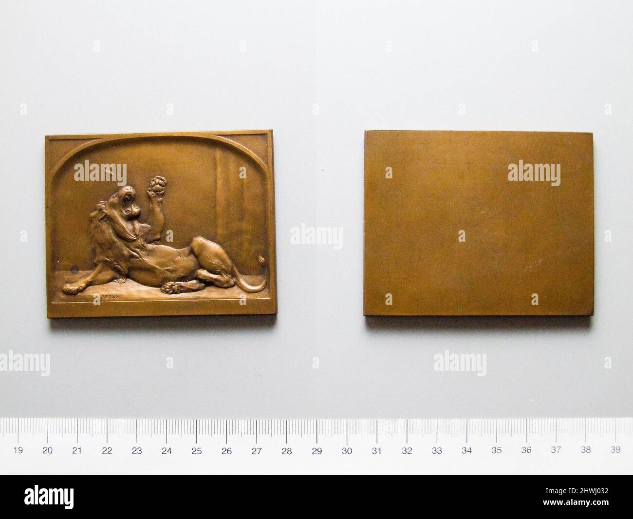 Medal of French plaquette of “Le Lion et le Moucheron” (The Lion and ...