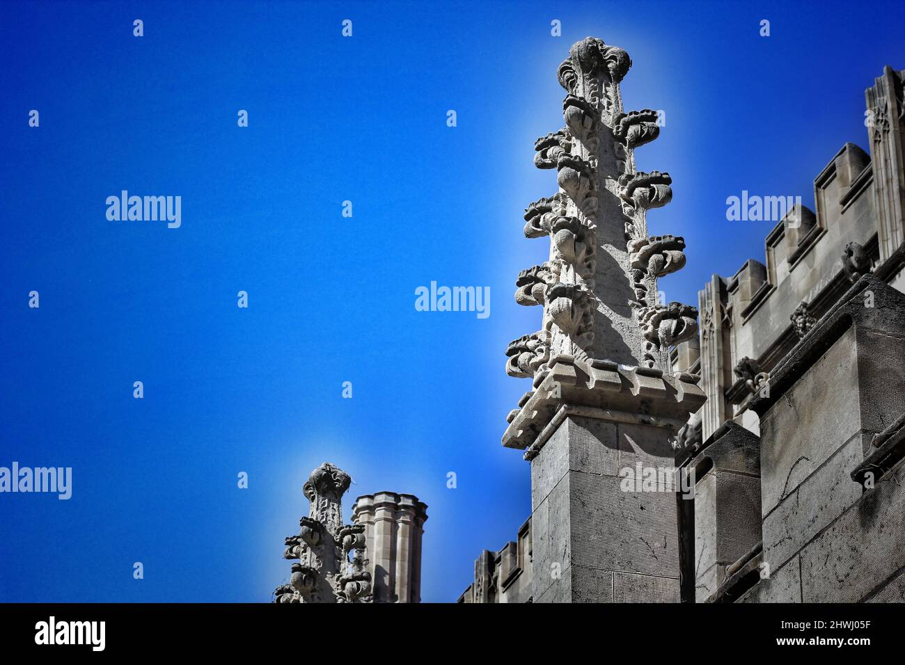 A medieval carved stone tower carved in the Gothic style Stock Photo ...