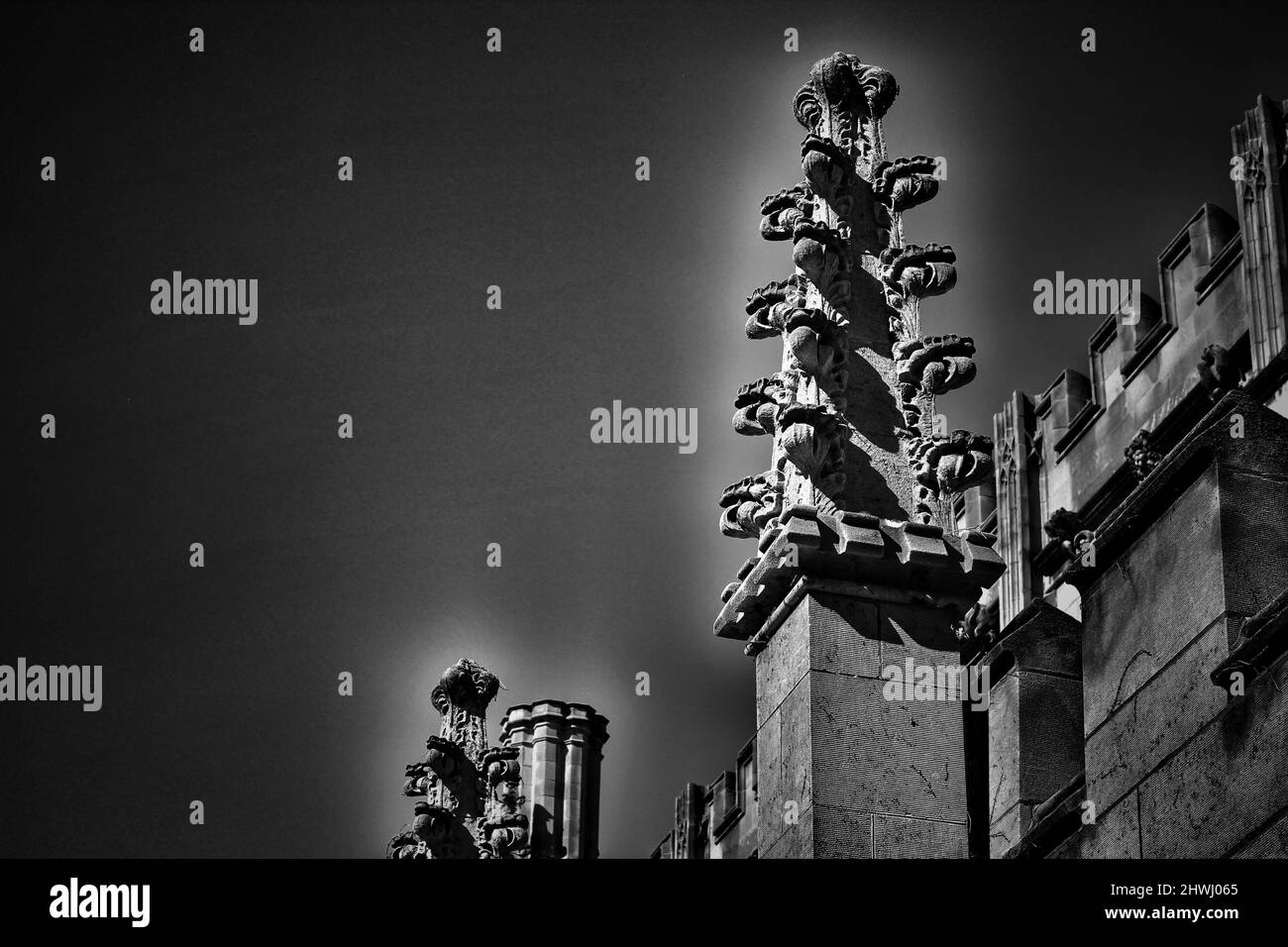 A medieval carved stone tower carved in the Gothic style Stock Photo ...