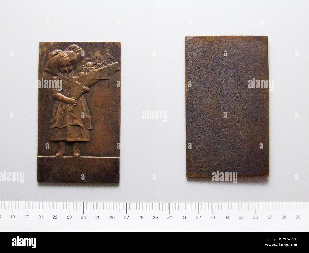 Bronze Plaquette from Child with Flowers. Artist: Henri Dropsy, French ...
