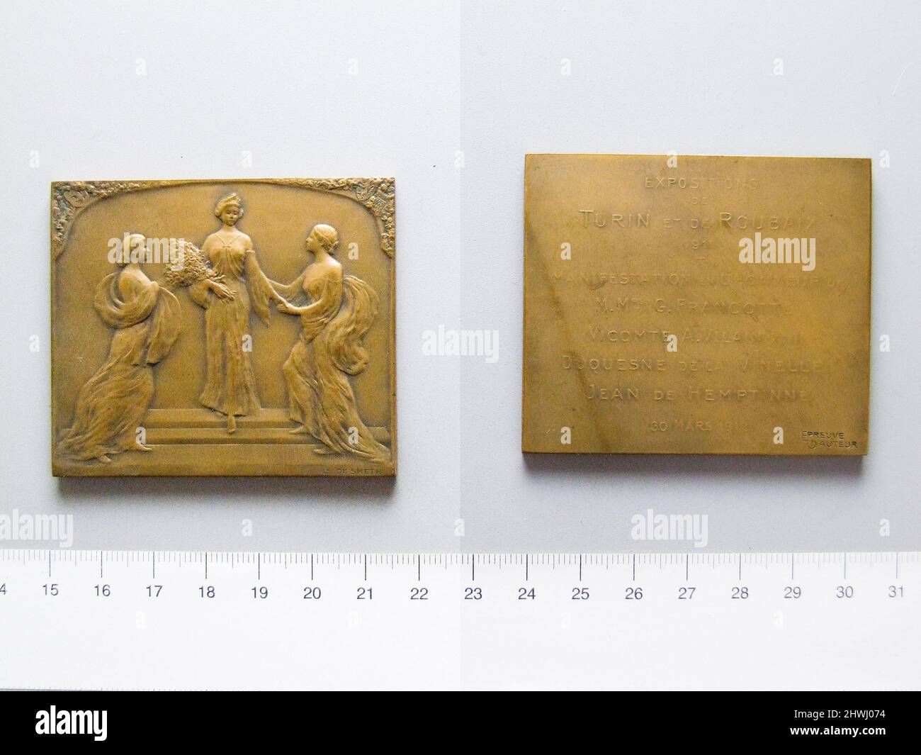 Bronze Plaquette from Belgium of the 1911 Exhibitions at Turin and ...
