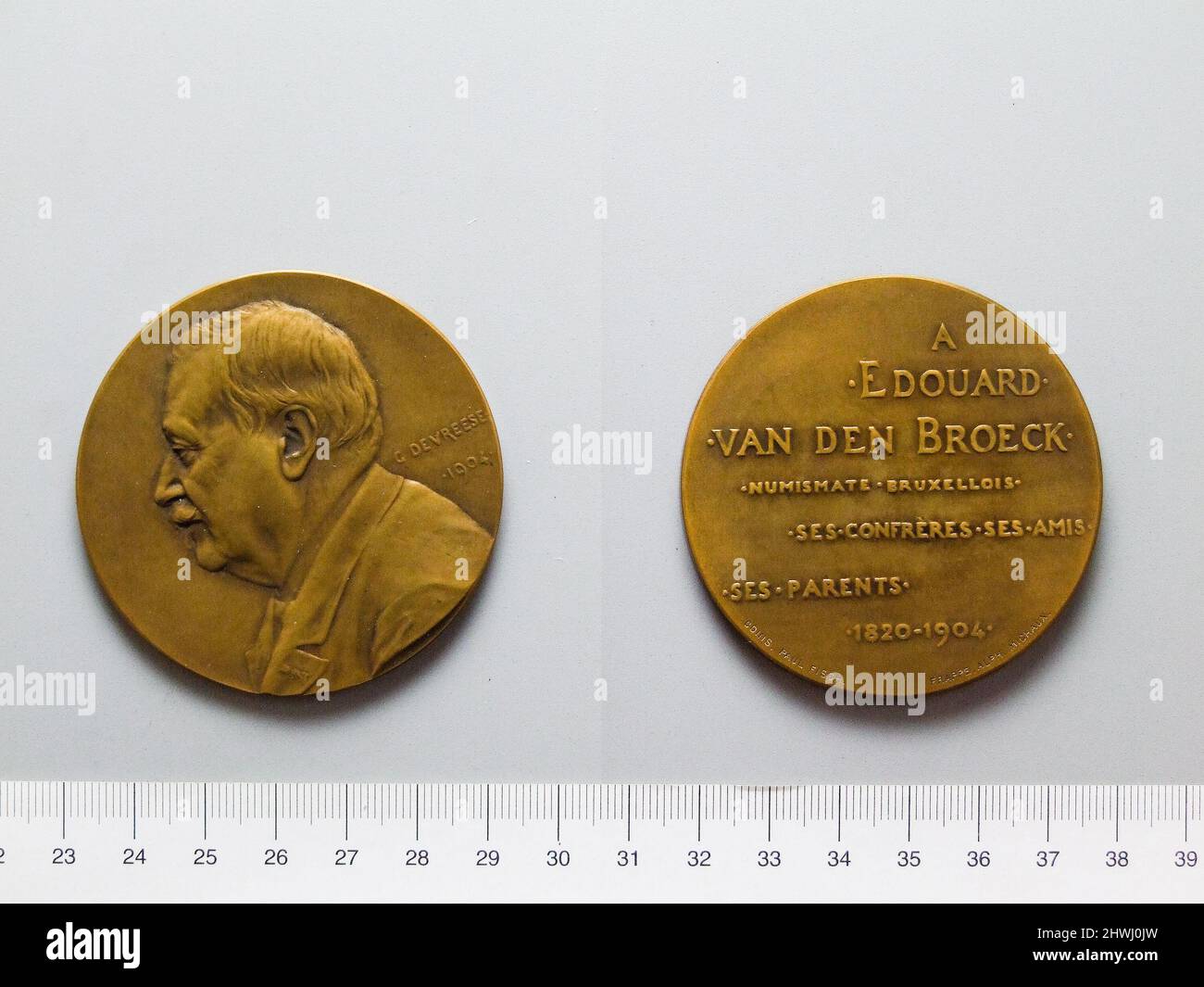 Medal of Edward van den Broeck, 1820-1904. Artist: Godefroid Devreese ...