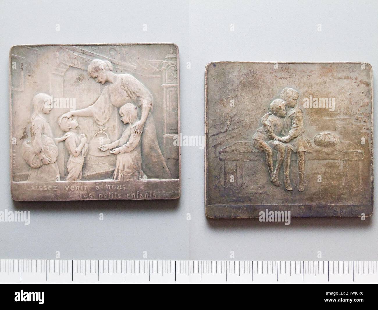 Lead Plaquette from Belgium of Child Welfare. Artist: Godefroid ...
