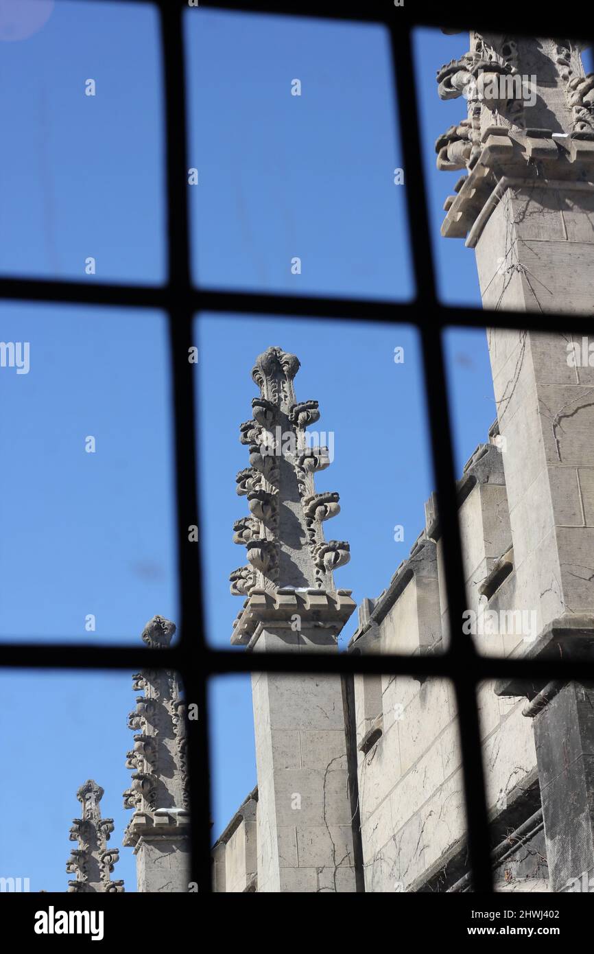 A view thru a medieval Gothic window to the outside Stock Photo - Alamy
