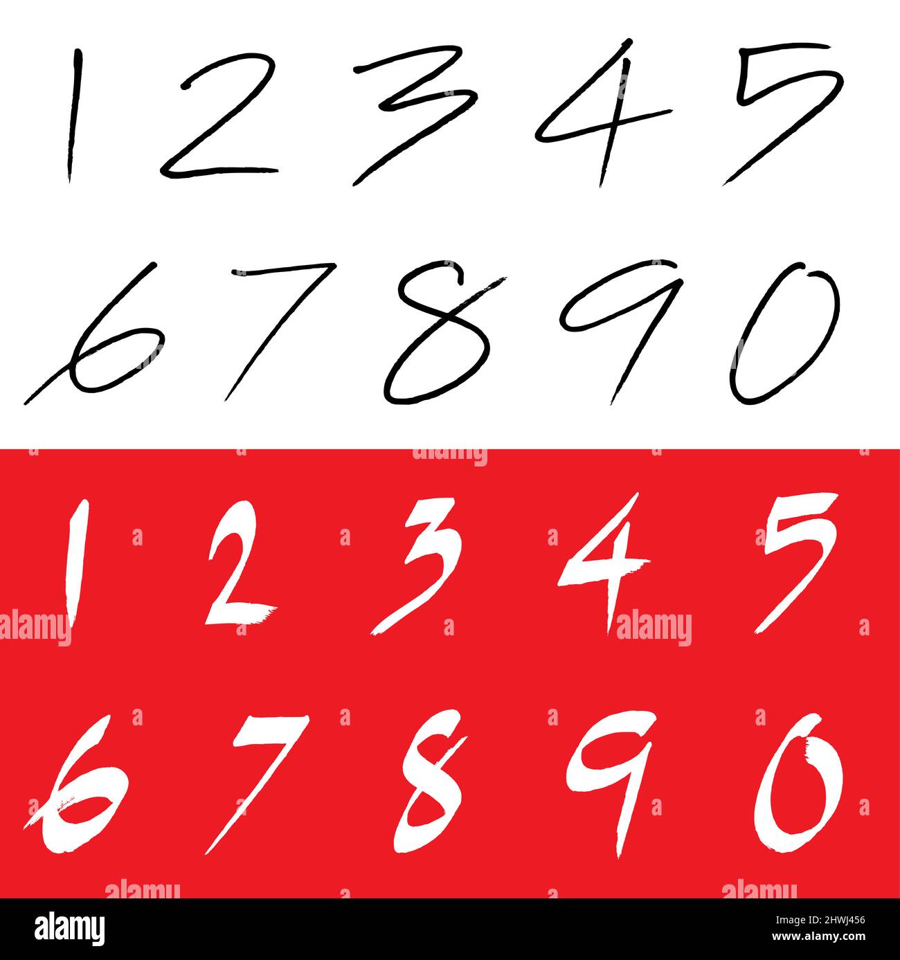 Numbers 0-9 written with a brush. Easy editable layered vector ...