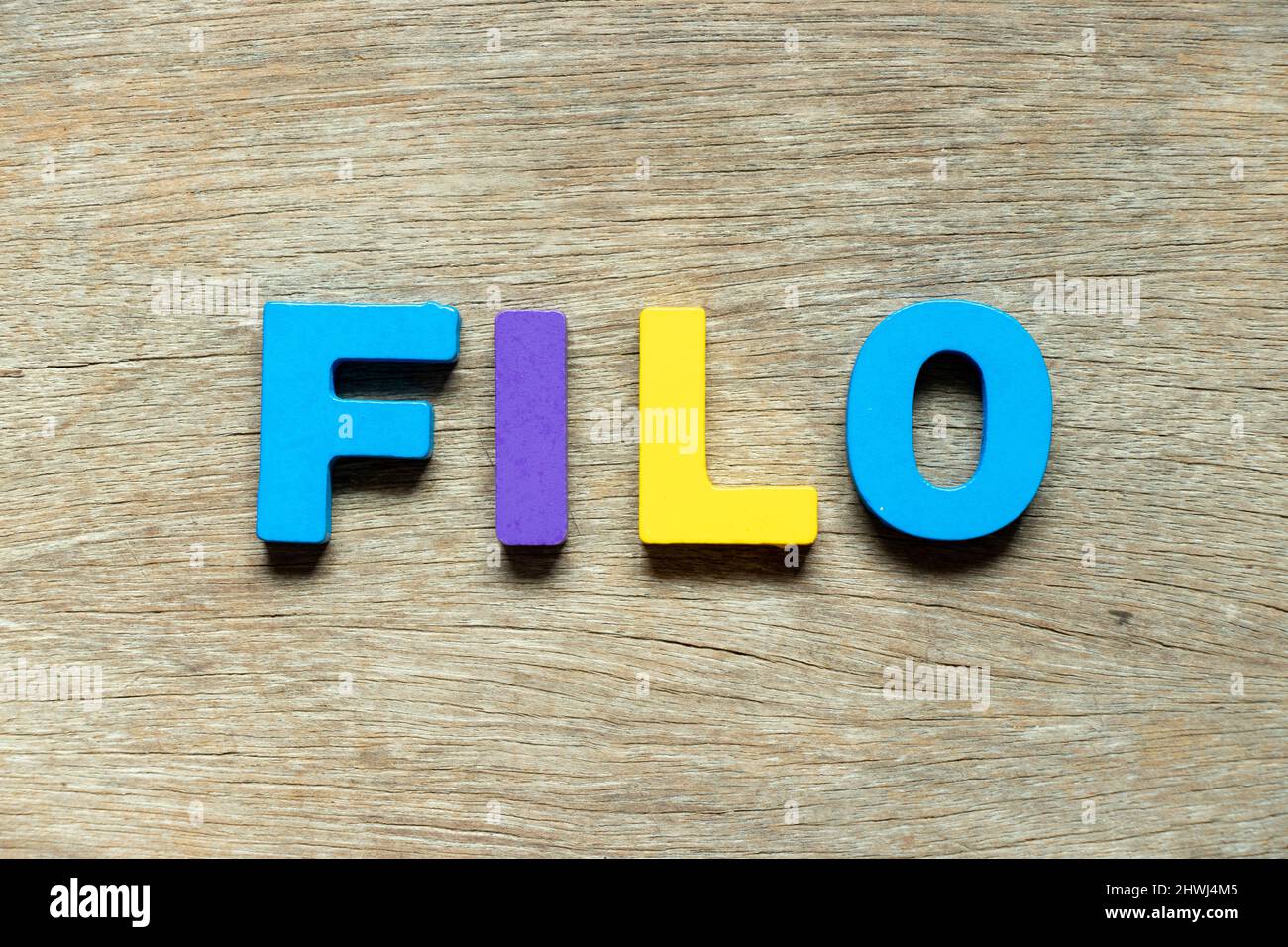 Color alphabet letter in word FILO (abbreviation of first in last out ...