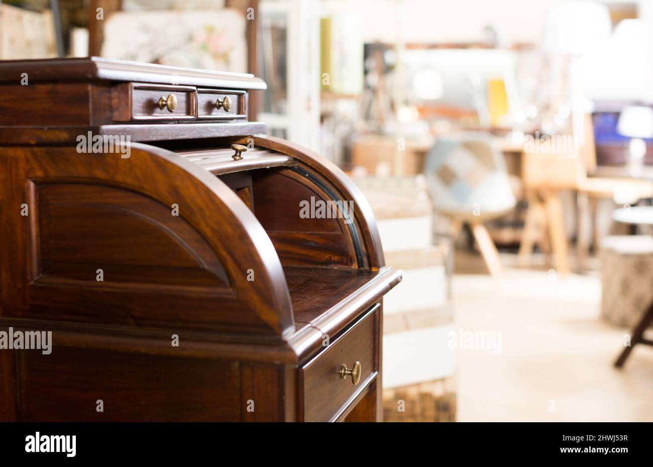 Vintage wooden writing cabinet Stock Photo - Alamy