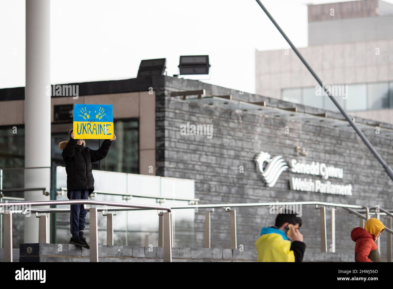 During a protest outside the senedd in cardiff hi-res stock photography ...