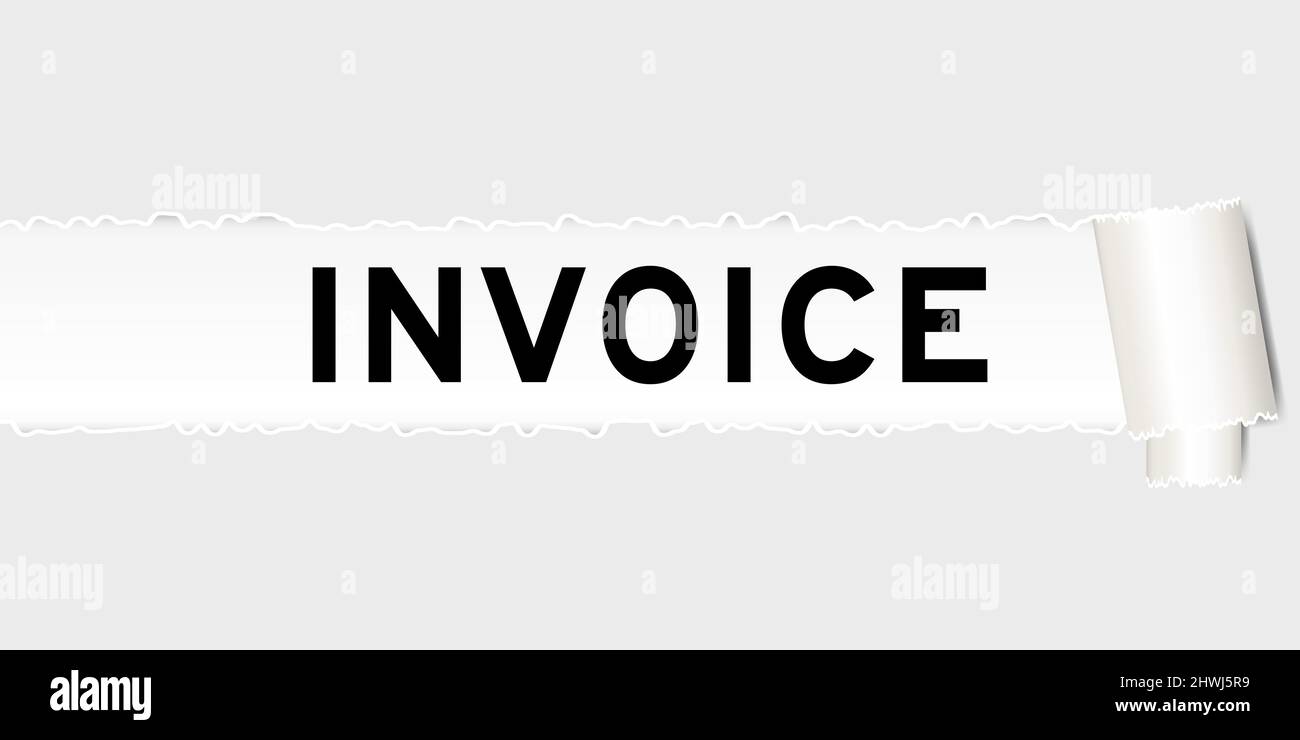 Ripped gray paper background that have word invoice under torn part ...