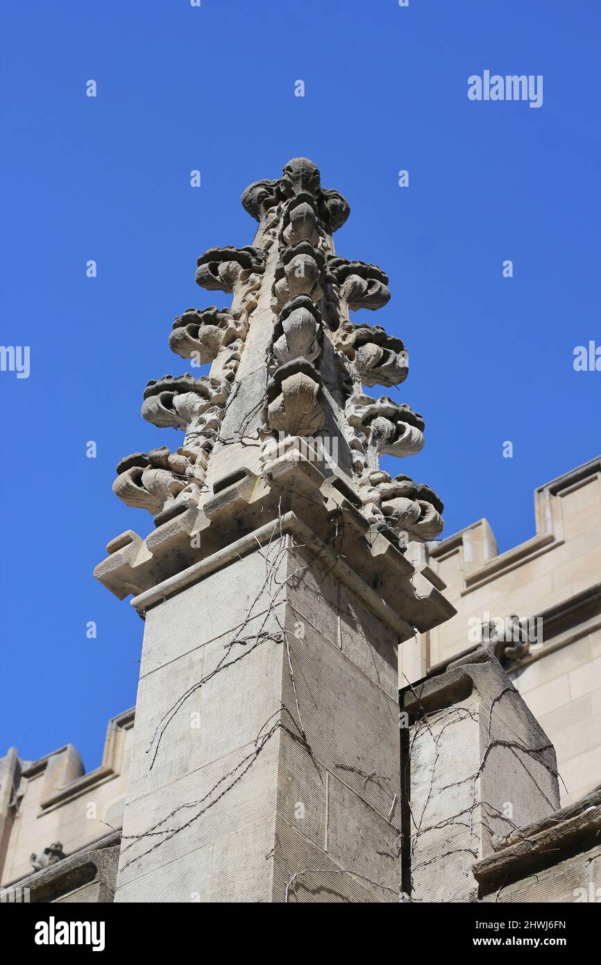 A medieval carved stone tower in the Gothic style Stock Photo - Alamy