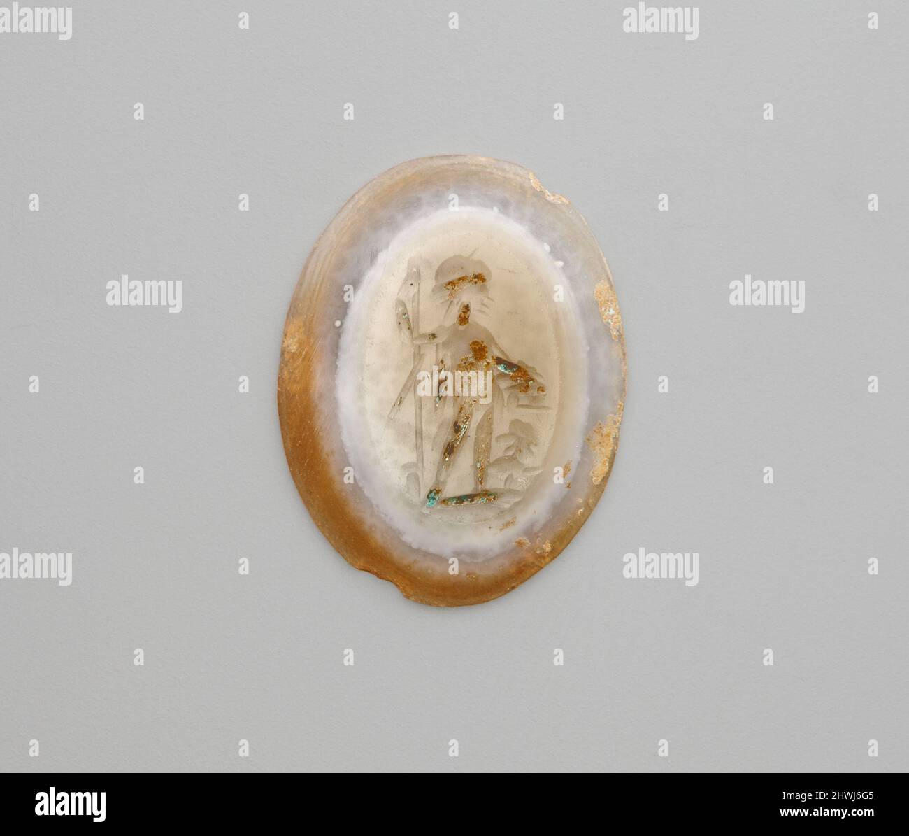Carved Intaglio Gemstone with standing male figure, possibly Poseidon ...