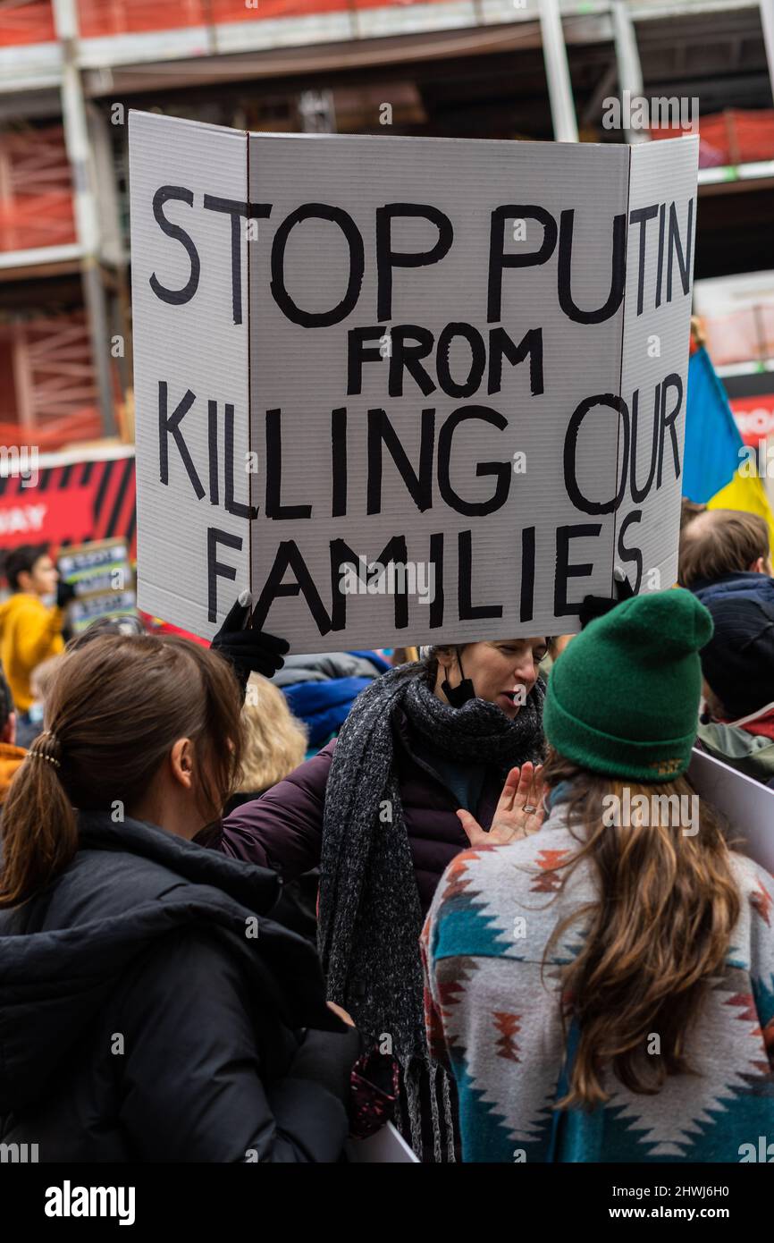 Hundreds of people filled Times Square in New York City, NY on March 5 ...