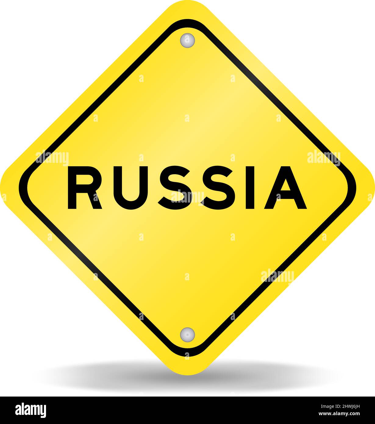 Yellow color transportation sign with word russia on white background ...