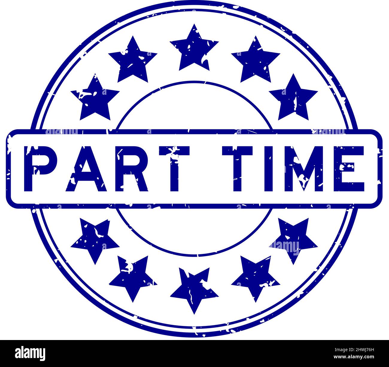 Grunge blue part time word round rubber seal stamp on white background ...