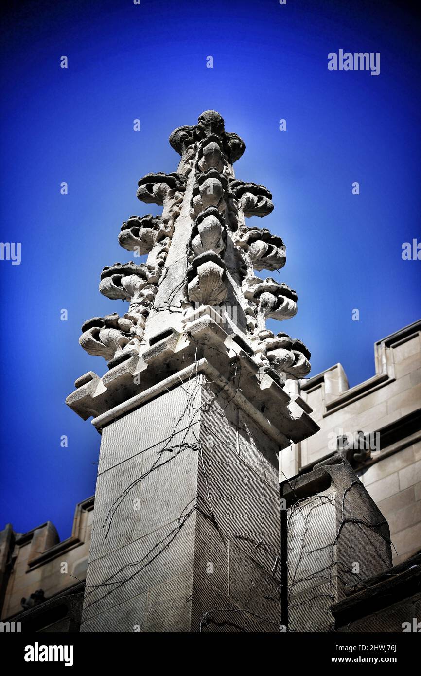 A medieval carved stone tower in the Gothic style Stock Photo - Alamy