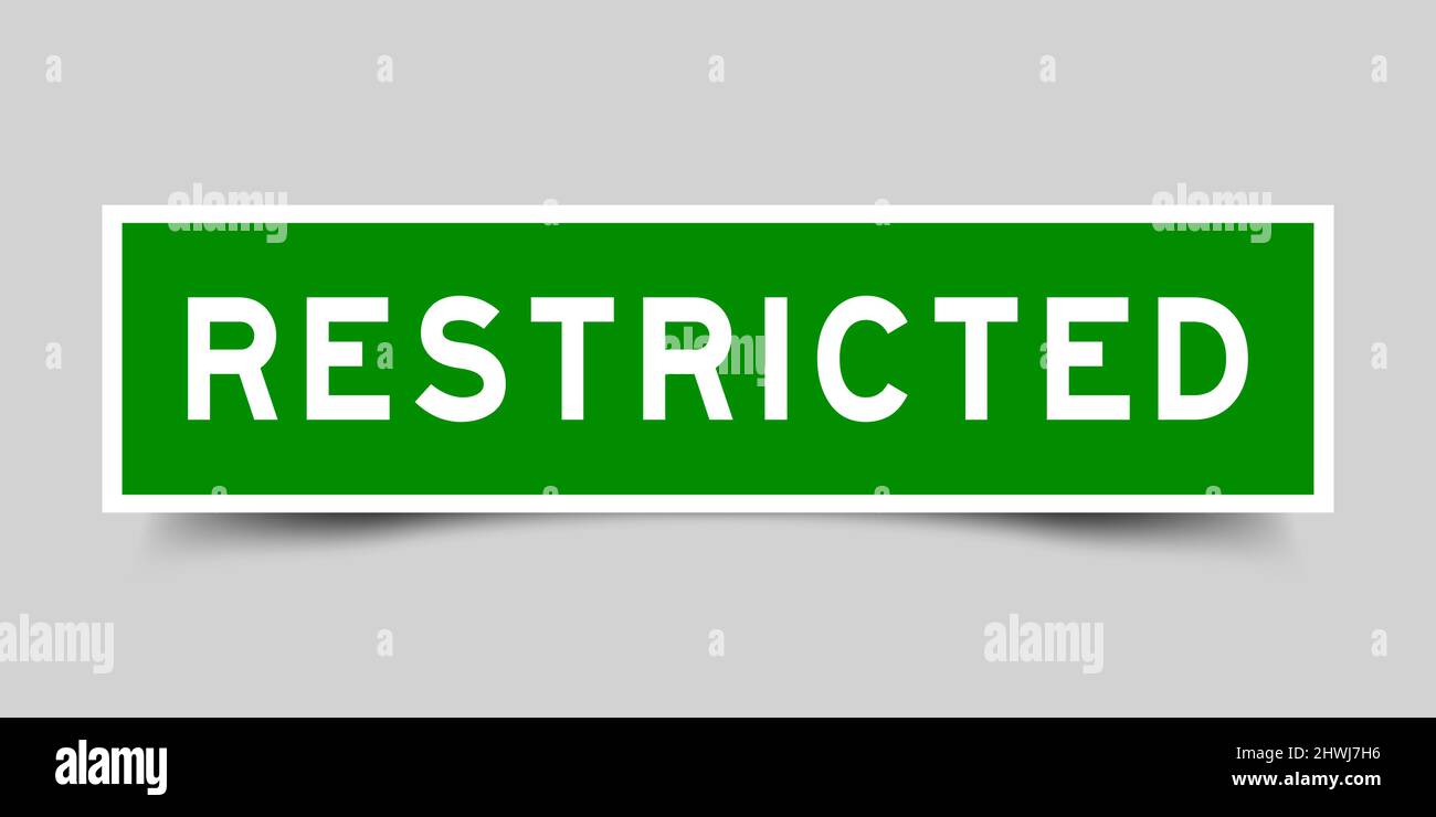 Square label banner with word restricted in green color on gray ...
