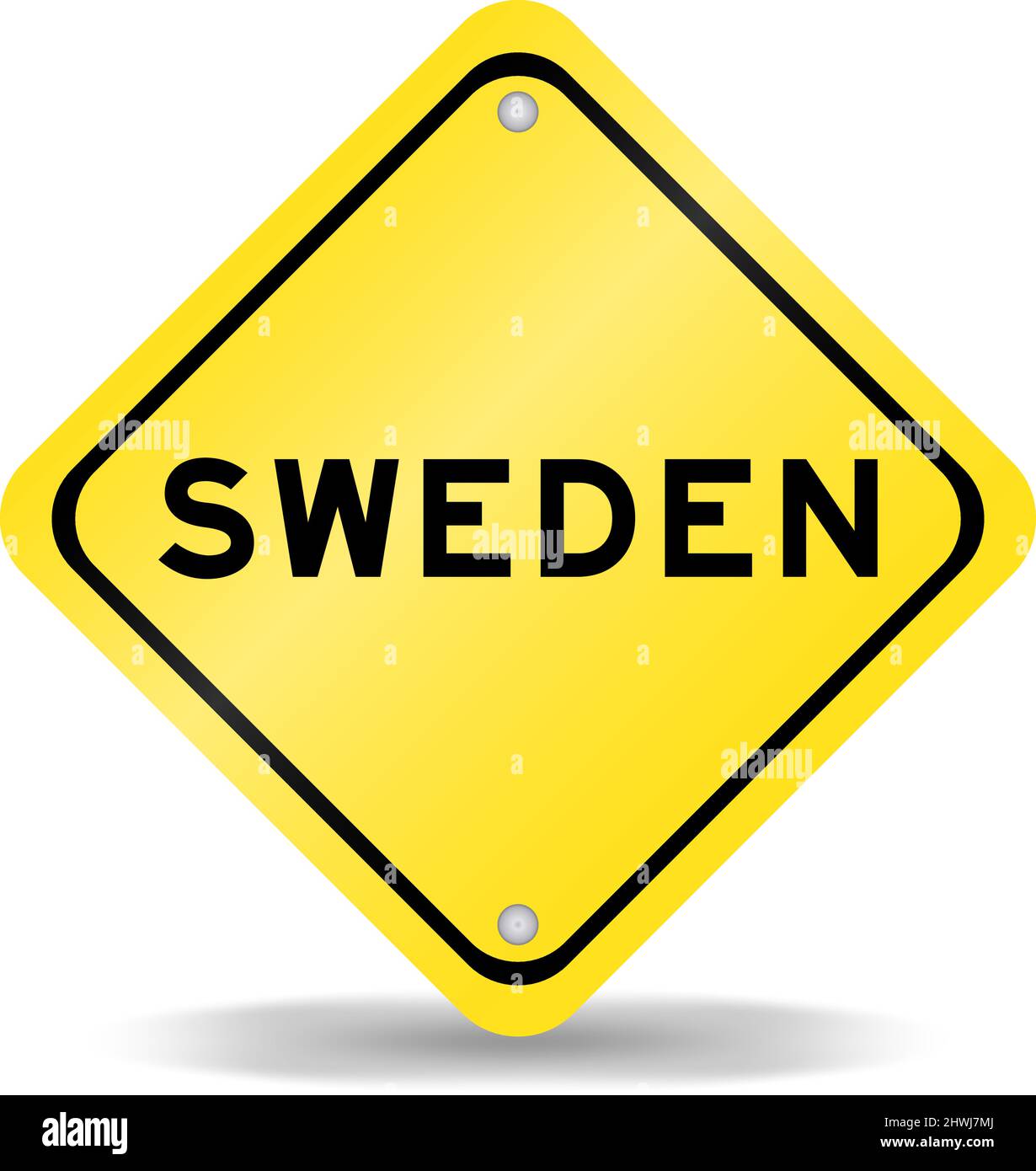 Yellow color transportation sign with word sweden on white background ...