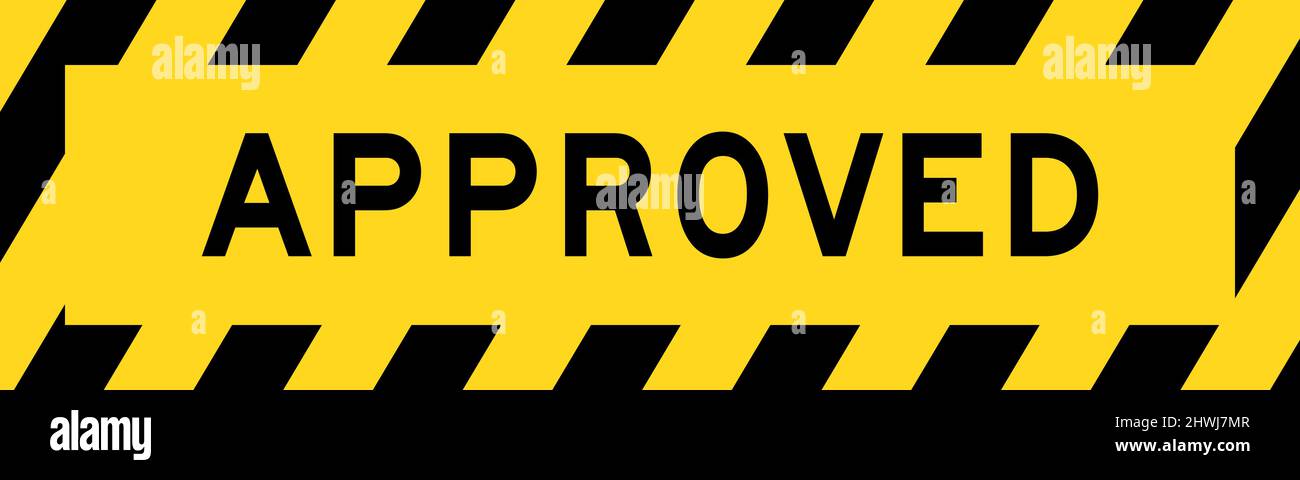 Yellow and black color with line striped label banner with word ...
