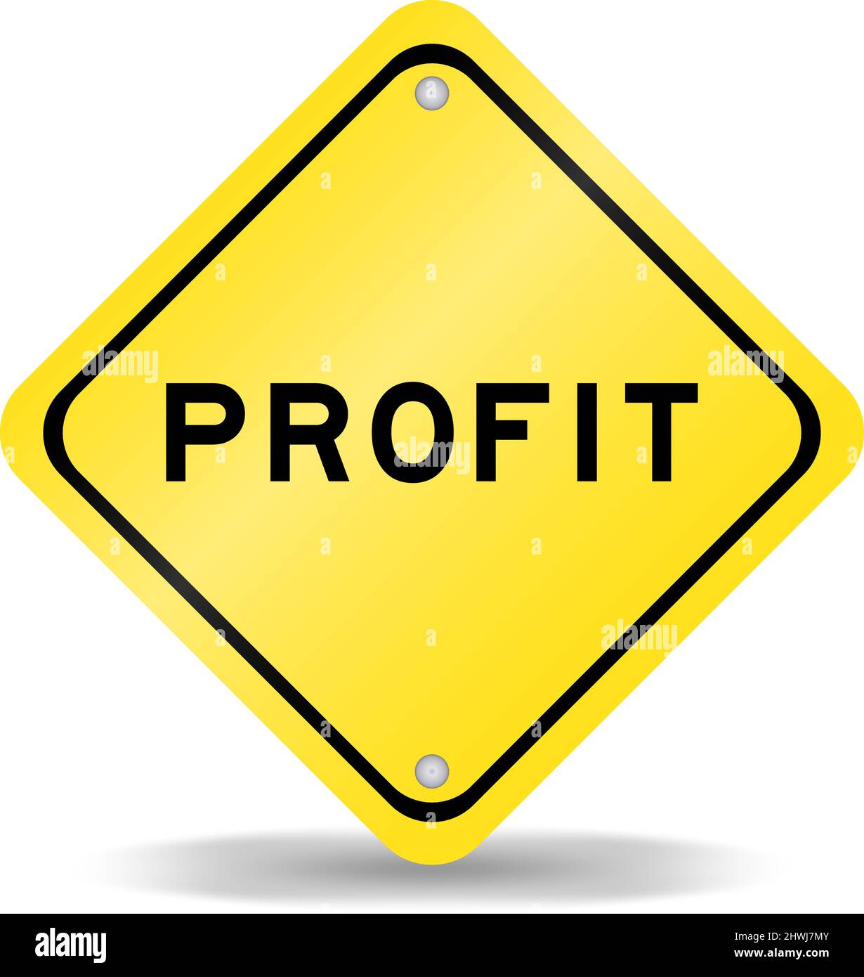 Yellow color transportation sign with word profit on white background ...