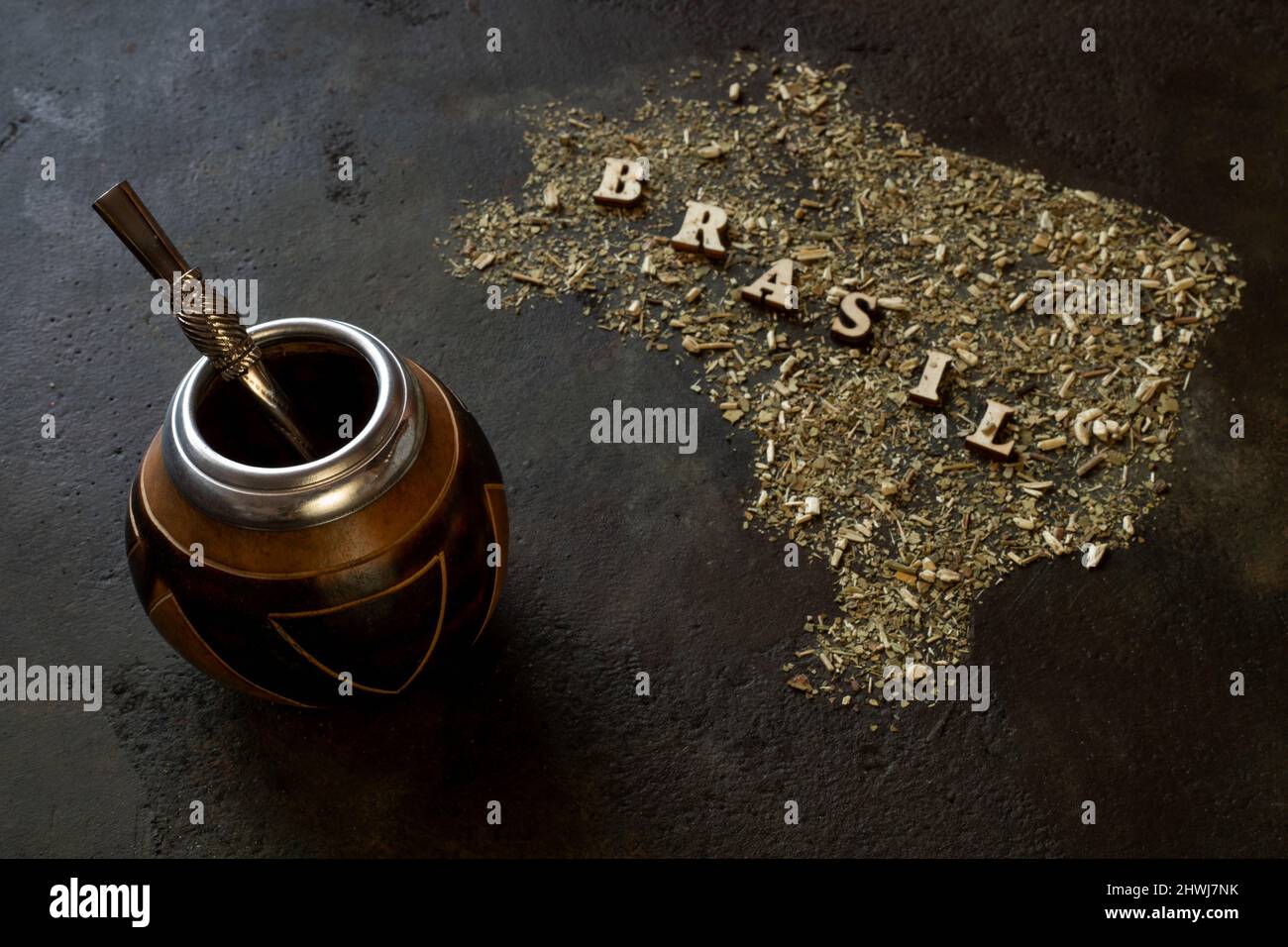 shape of Brasil made of yerba mate with gourd matero Stock Photo - Alamy