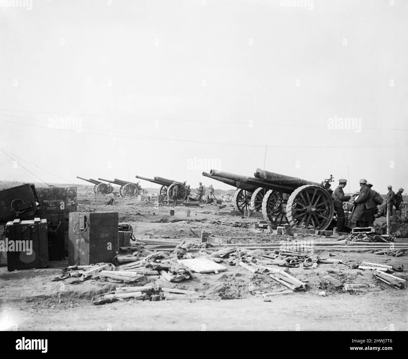 Battery of 60 pounder guns in the open at an advanced position at ...