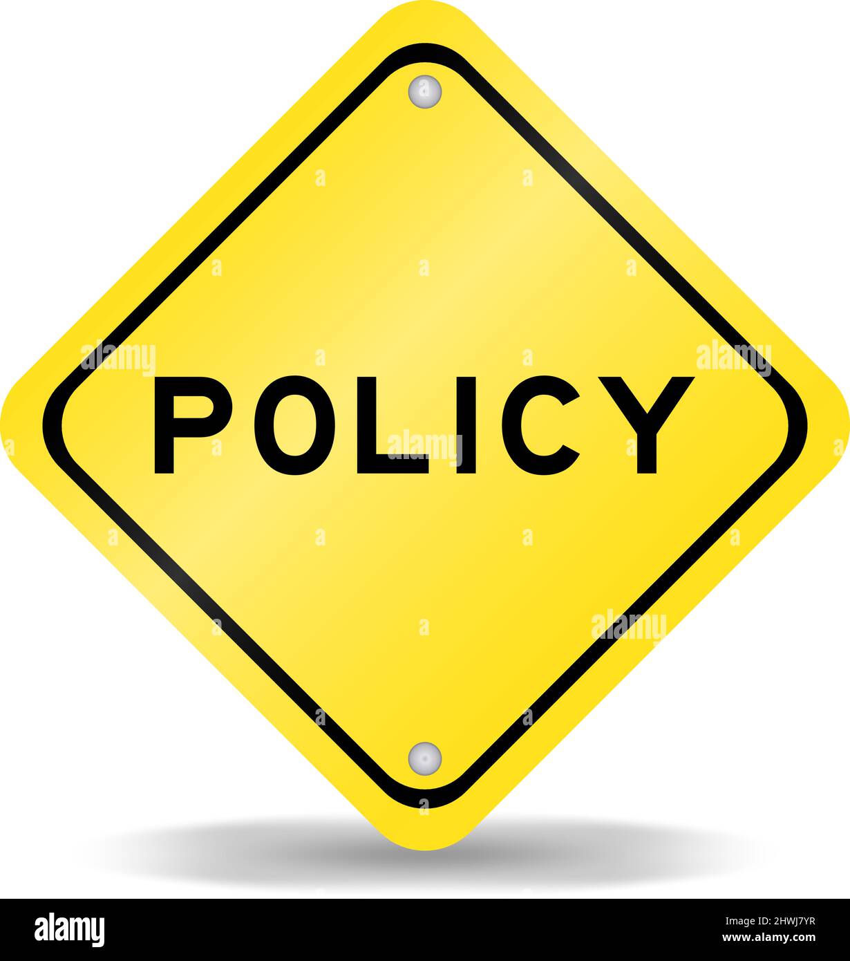 Yellow color transportation sign with word policy on white background ...