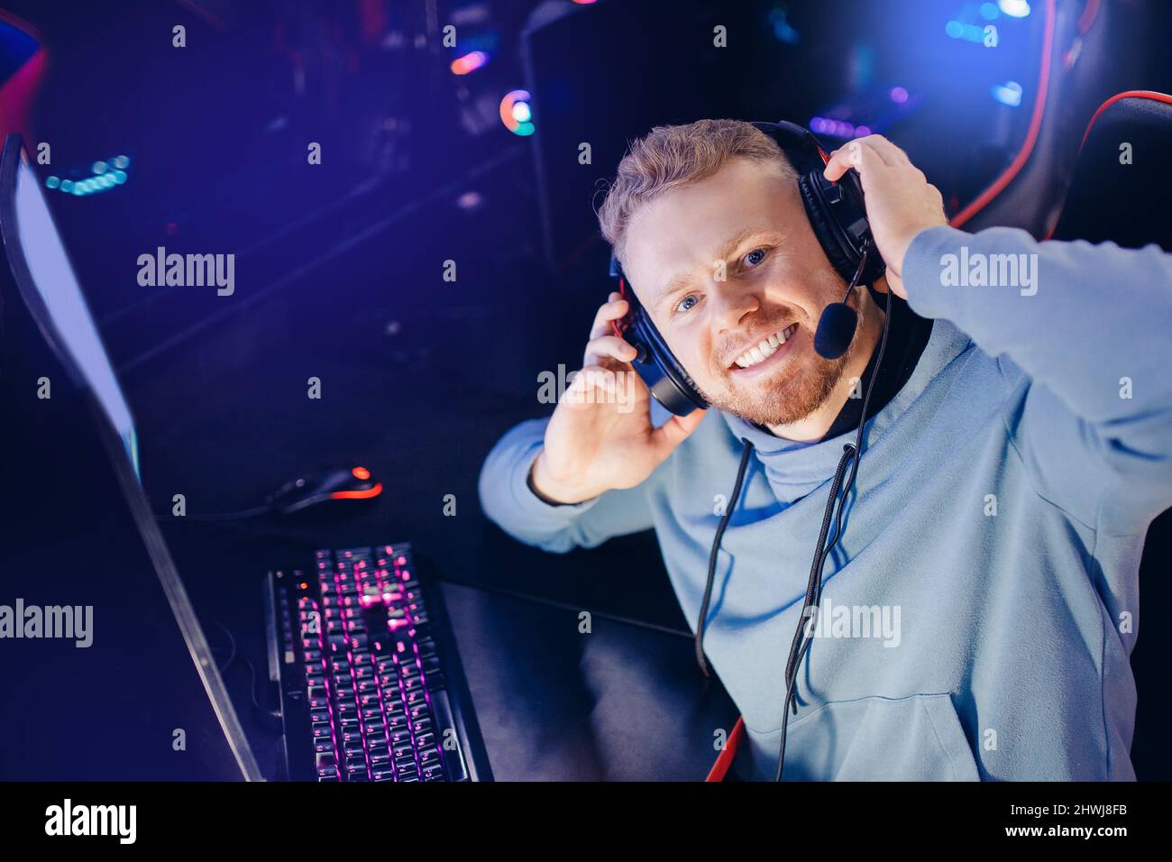 Portrait smile young man streamer professional gamer of online games ...