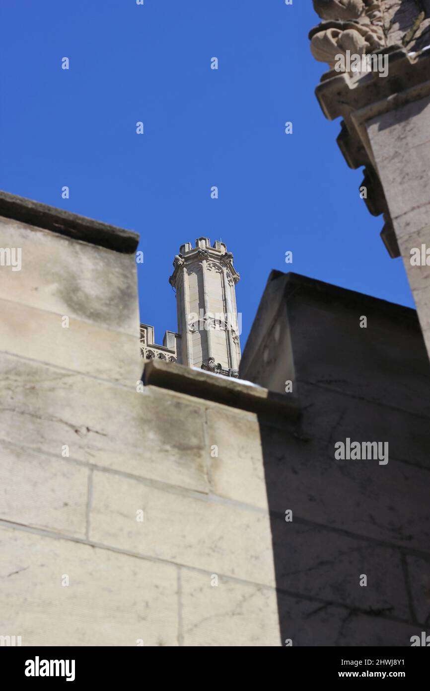 A medieval carved stone tower in the Gothic style Stock Photo - Alamy
