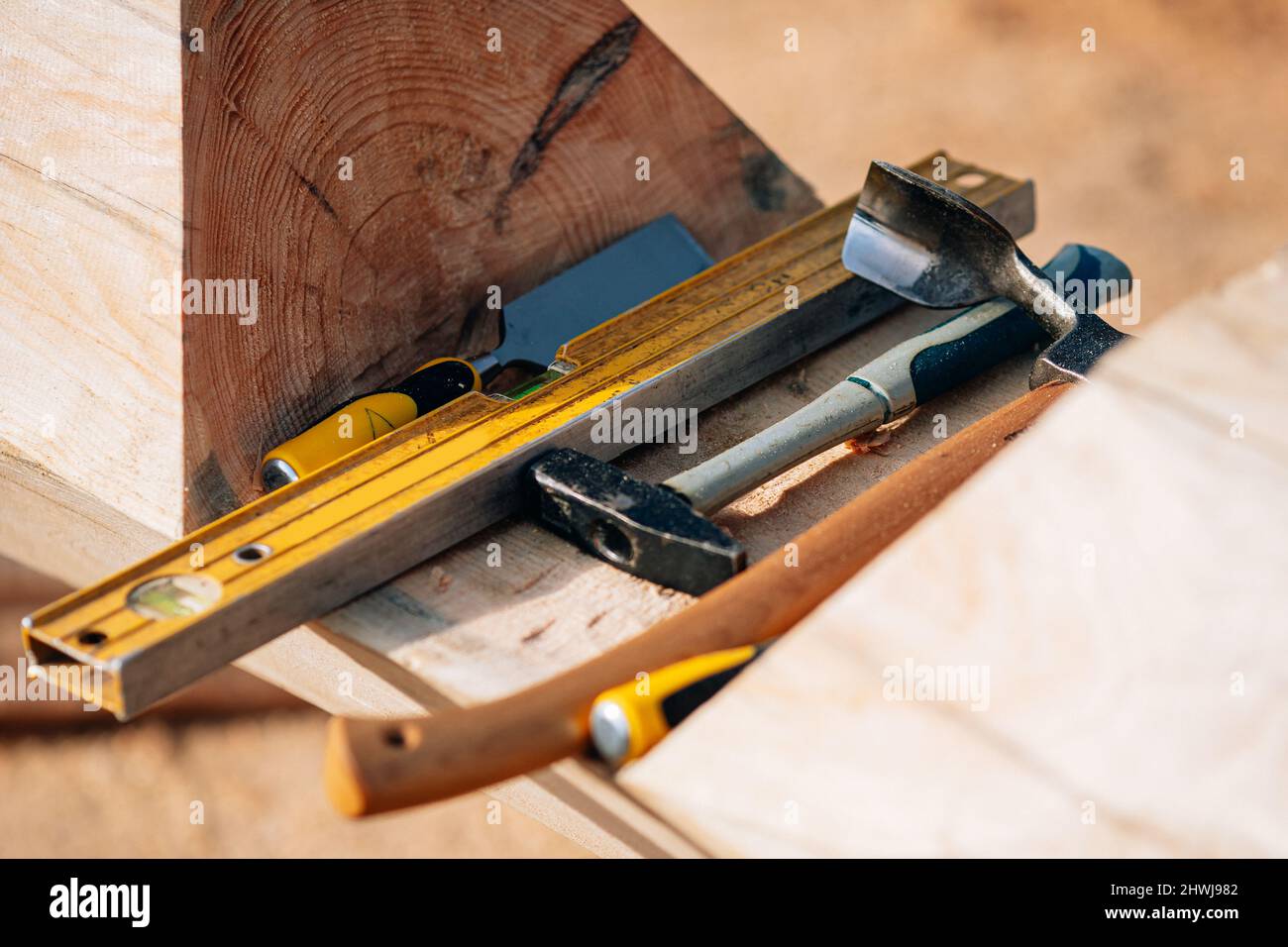Tool for working on wood chisel, mallet, chainsaw Stock Photo - Alamy