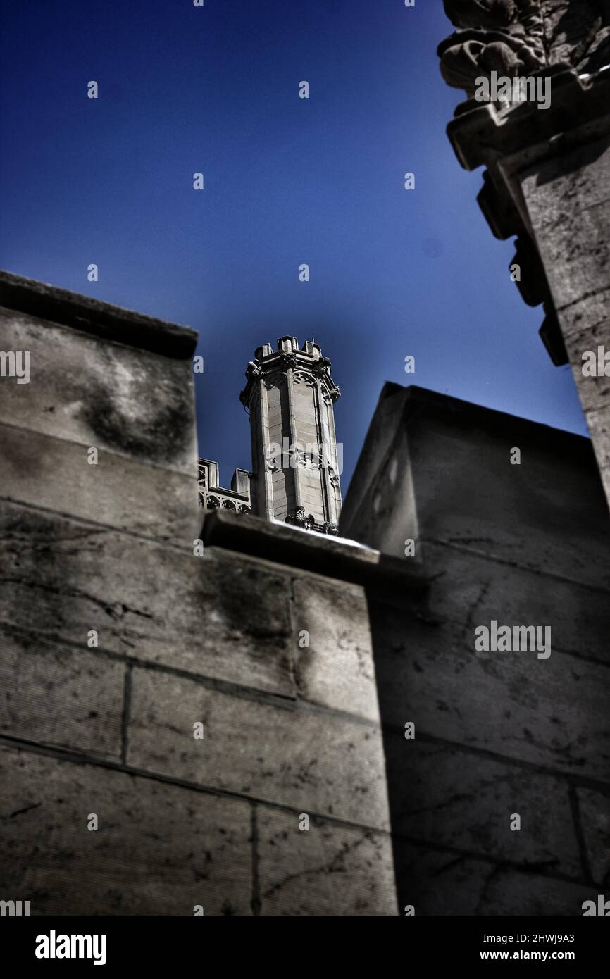 A medieval carved stone tower in the Gothic style Stock Photo - Alamy