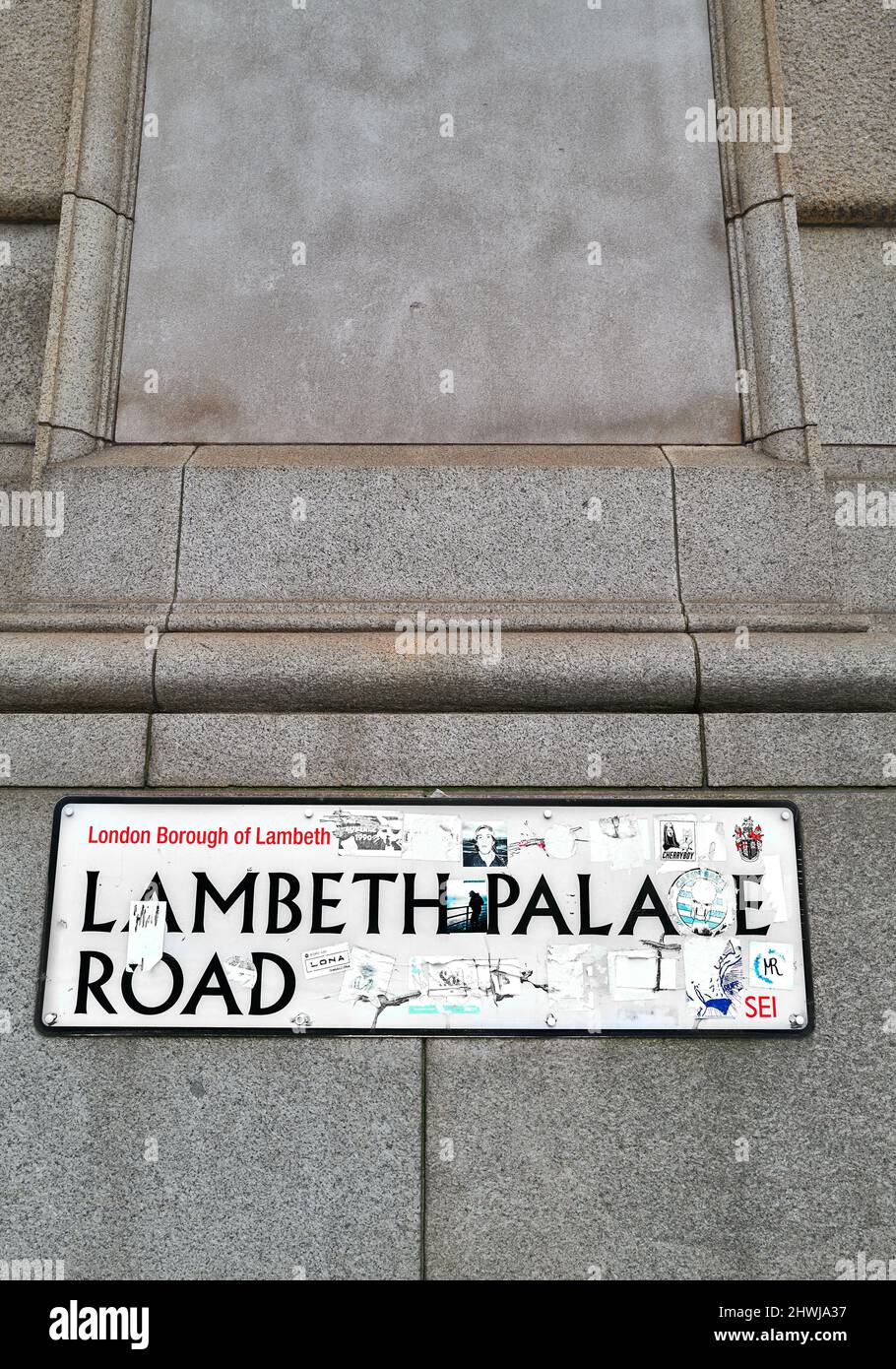 Street sign for Lambeth Palace Road, Lambeth, SE1, London, England ...