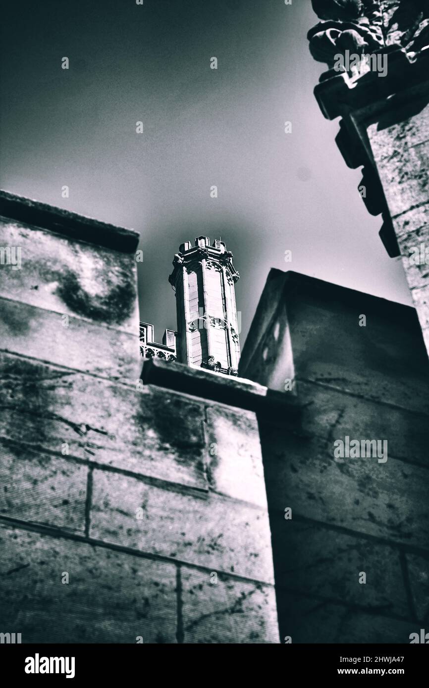 A medieval carved stone tower in the Gothic style Stock Photo - Alamy