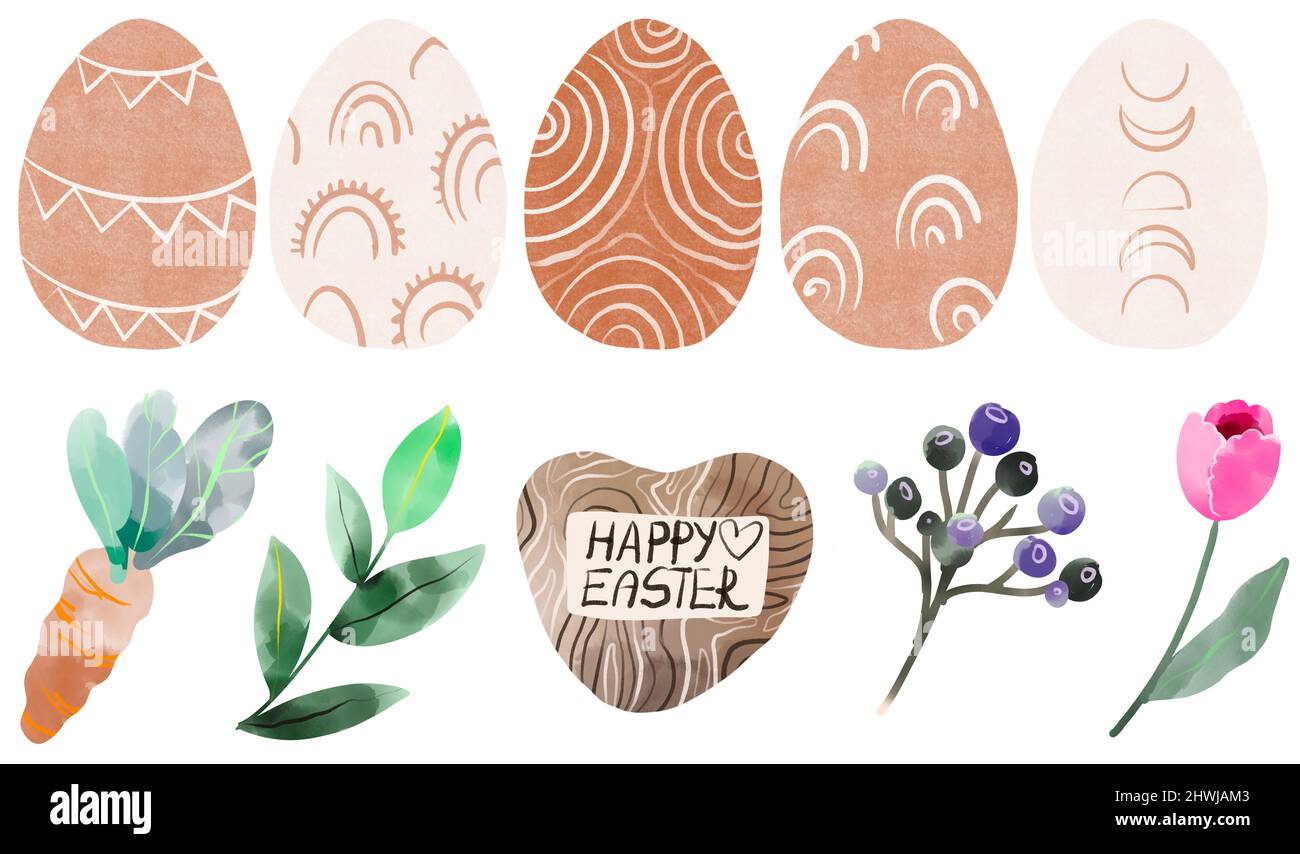 spring easter boho illustration elements set happy springtime isolate ...