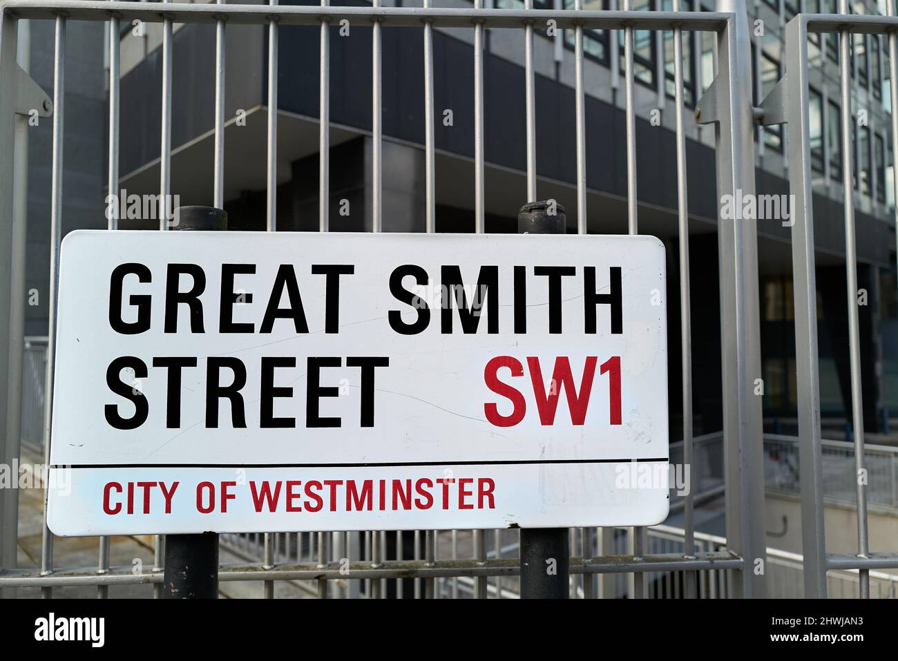 Street sign for Great Smith Street, Westminster SW1, London, England ...
