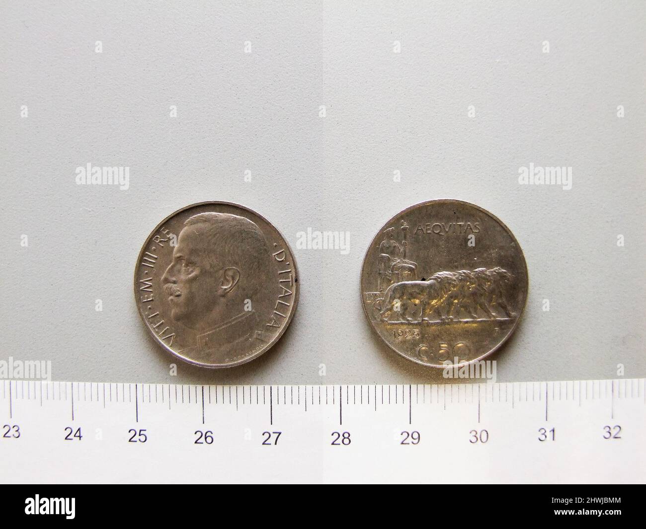 50 Centesimos of Victor Emmanuel III, King of Italy from Rome. Ruler ...