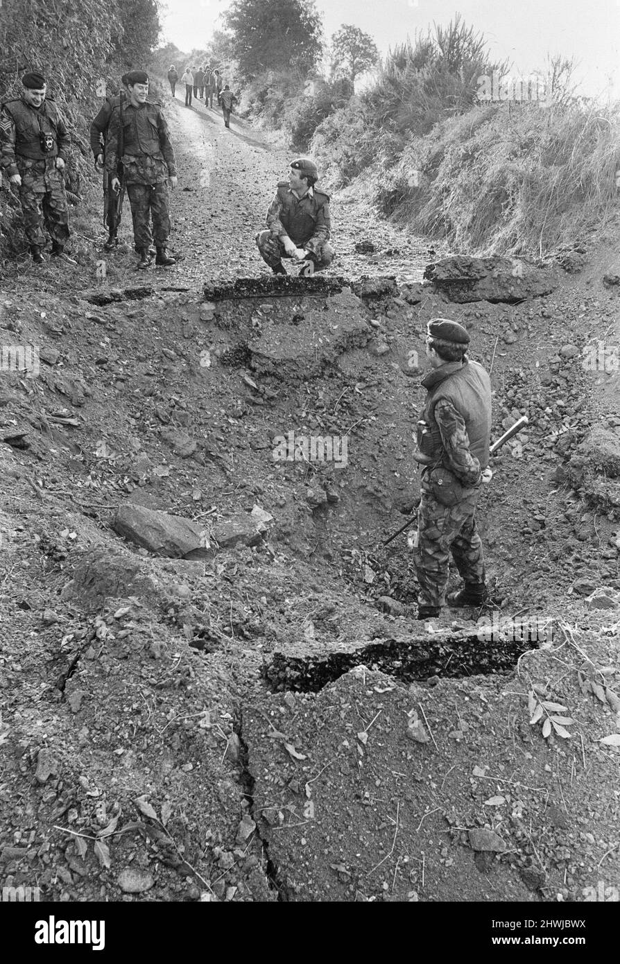 British army soldiers blow up an un approved road on the Northern ...