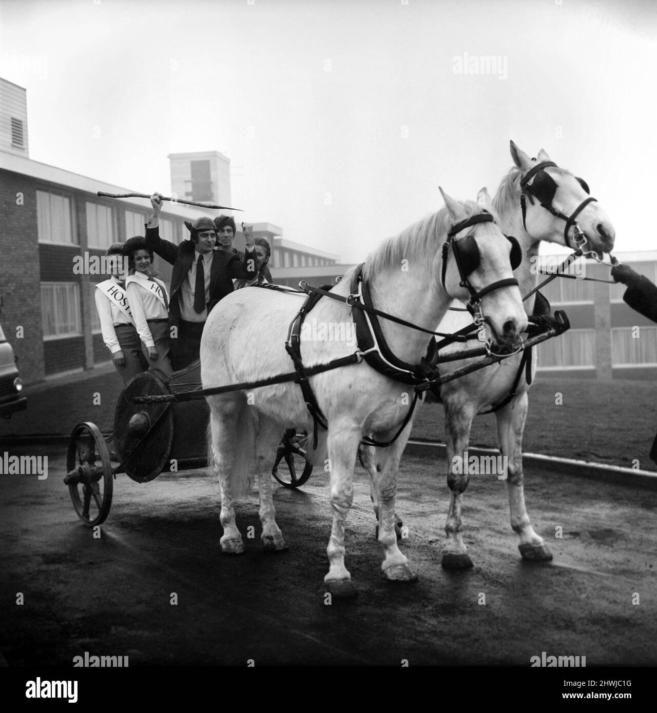 Freddie Trueman with Saxon helmet and spear urging the horses and ...