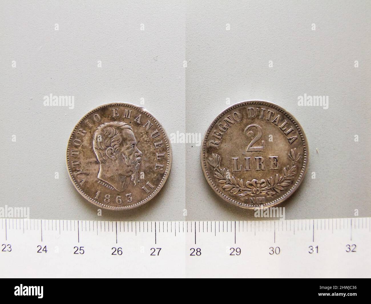 2 Lire of Victor Emmanuel II, King of Italy from Naples. Ruler: Victor ...